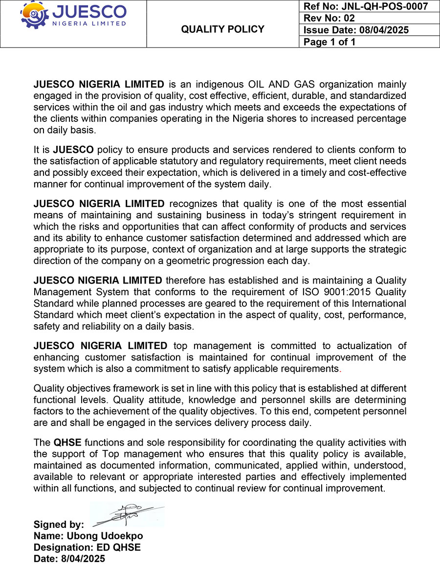 JUESCO Policy Statement - Juesco Nigeria Limited